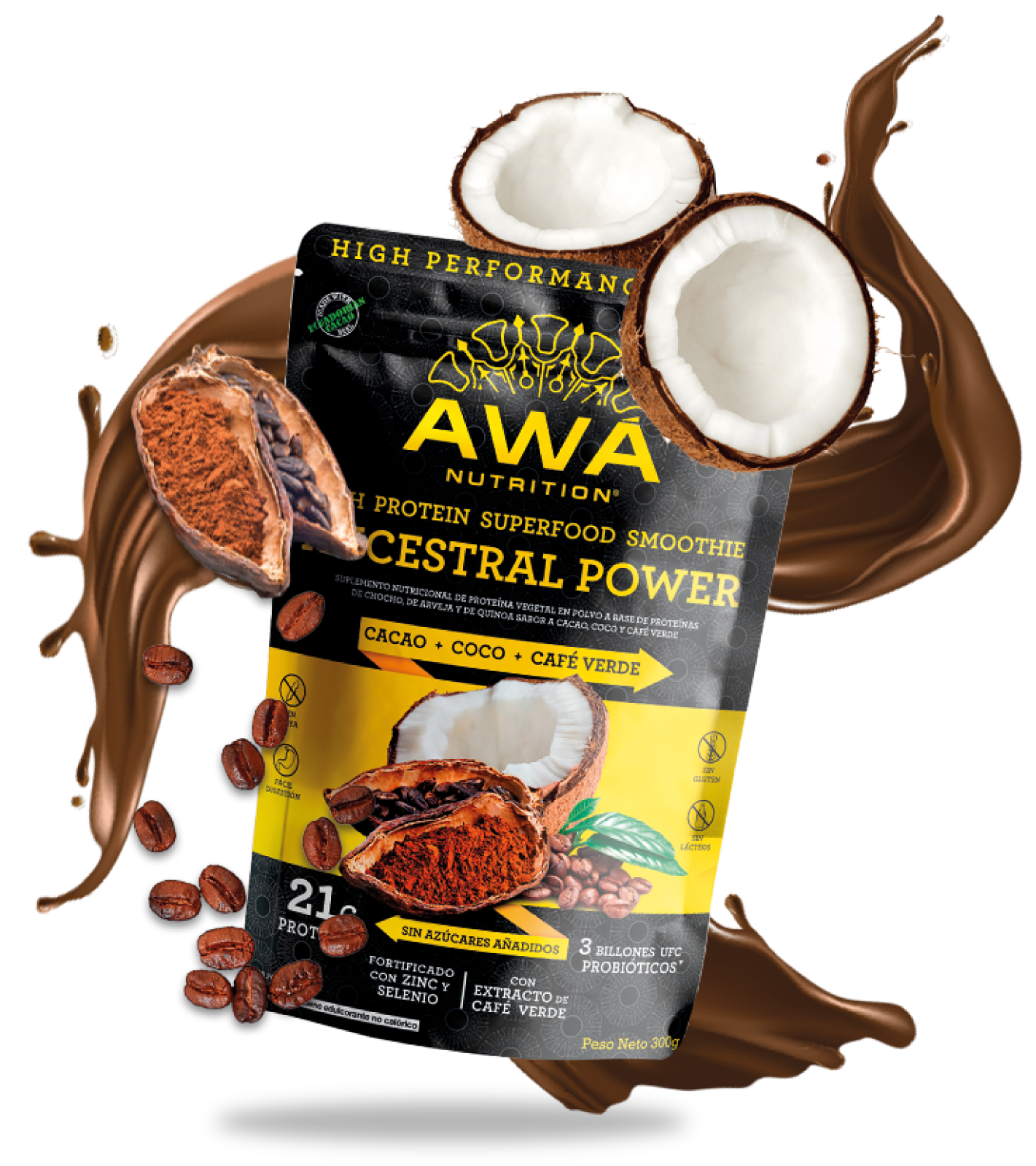 PERFORMANCE PROTEIN – Cacao + Coco + Café Ancestral Power 300g – AWÁ ...
