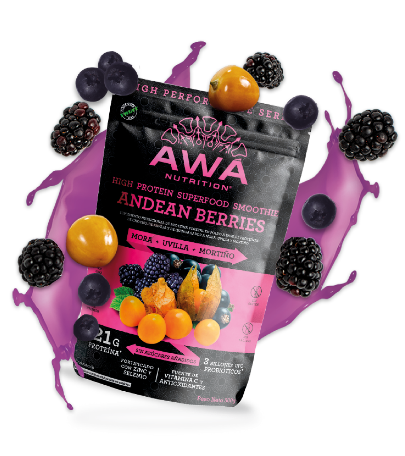 PERFORMANCE PROTEIN – Mora + Uvilla + Mortiño Andean Berries 300g – AWÁ ...